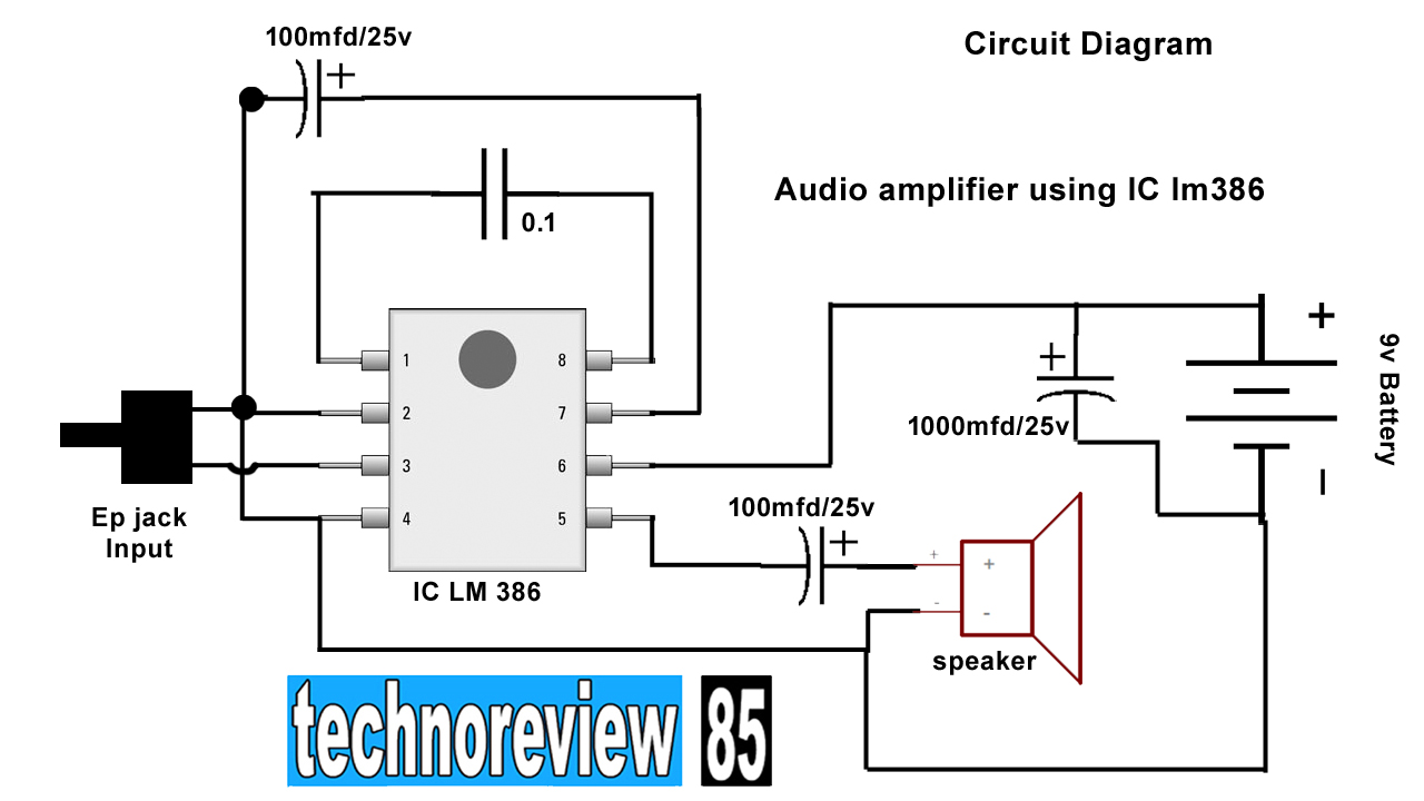 Easy audio amplifier Circuit – techno review 85